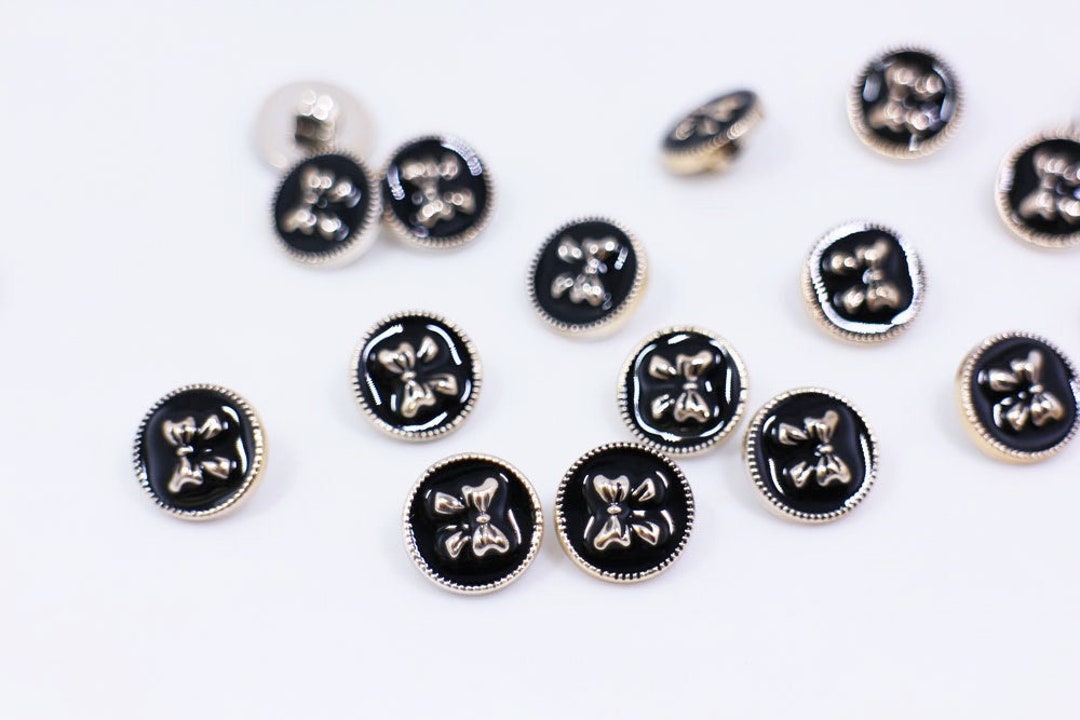 Black Bow Shank Buttons, Black Gold Color, Butterfly Bow, Round Shaped ...