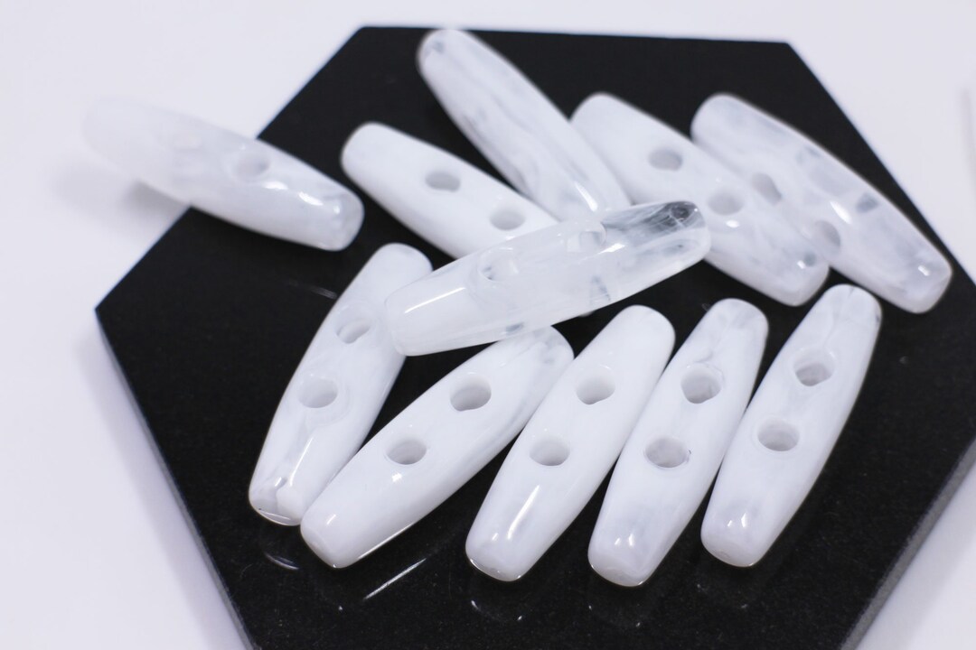 White Acrylic Toggle Buttons, Long Oval Shape, Two Holes, for Sewing ...