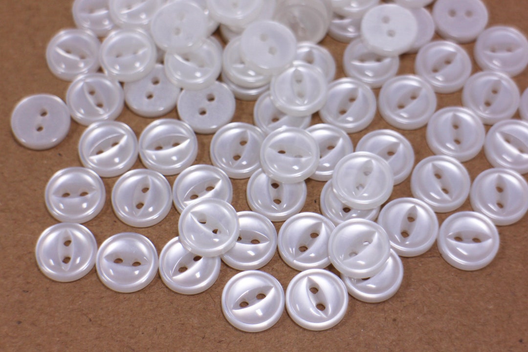 White Cat Eye Cut Out Button, Small Round Shape, Shiny Finish, Two ...