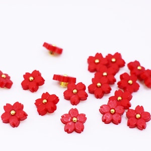 Red Flower Buttons Japanese Sakura Flower Shape Bright Red - Etsy