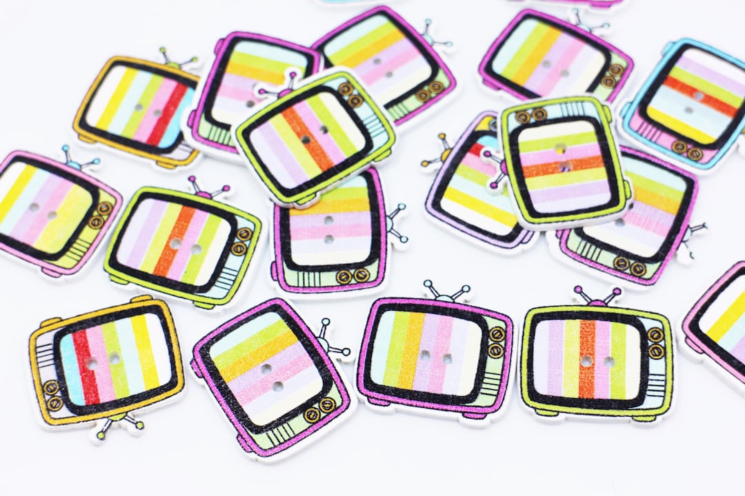 TV Wooden Button, Retro Television Wood Buttons, Mixed Colors Button ...