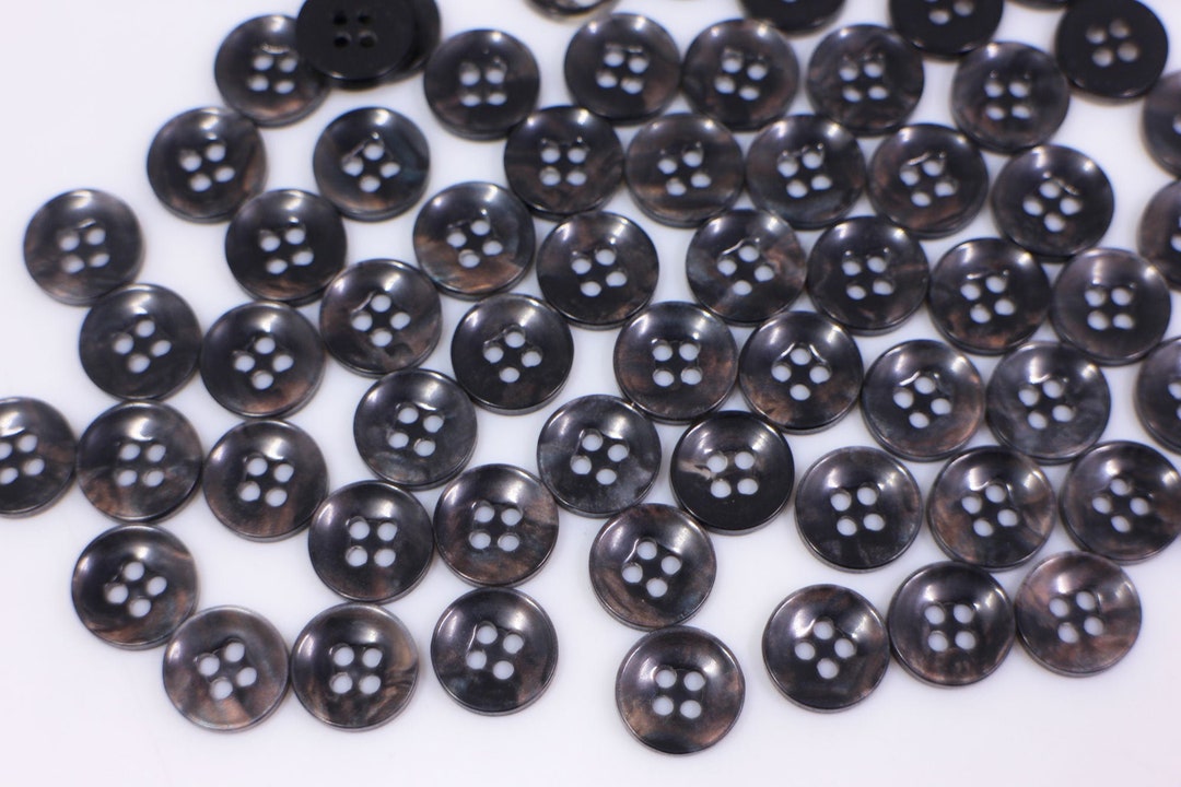 Black and Grey Buttons, Small Size, Shell Looking, Four Holes, Bowl ...