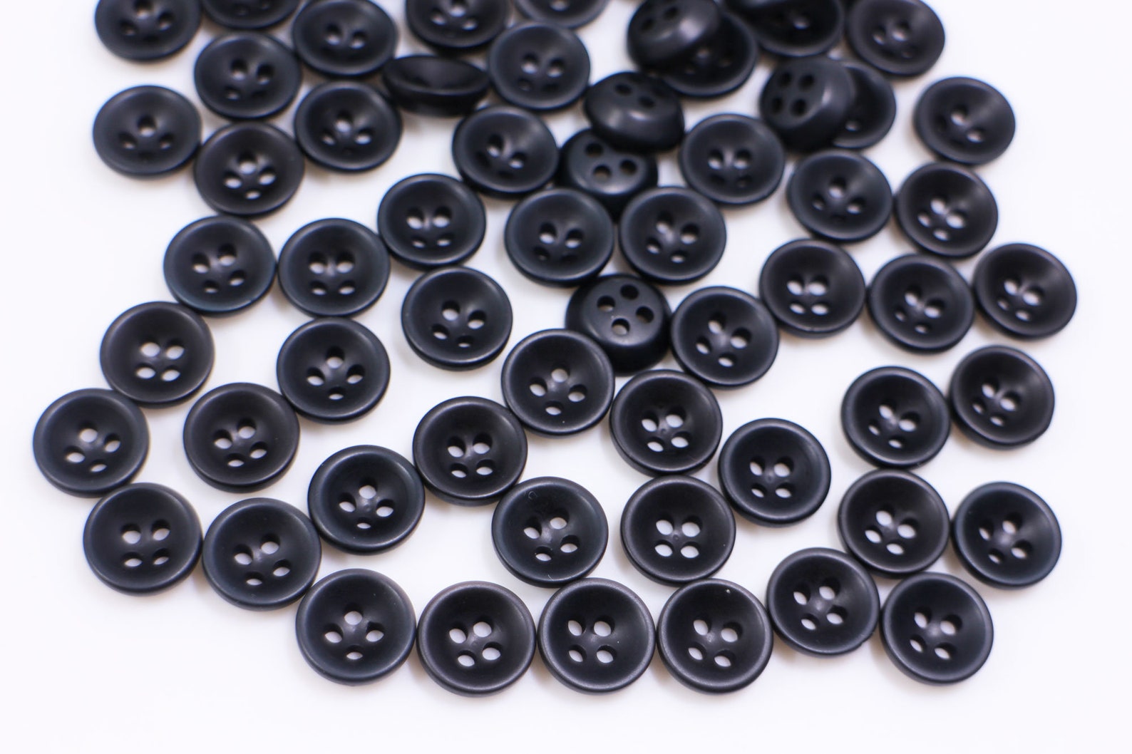 Matte Black Bowl Shaped Button, Small Size, Raised Edge, Four Holes ...