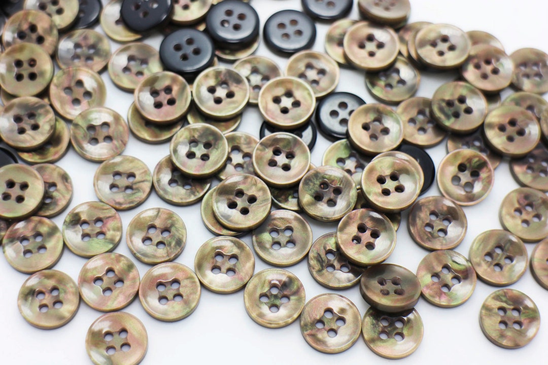 Metallic Bronze Color Button, Shiny Shell Looking, Four Holes, Made of ...