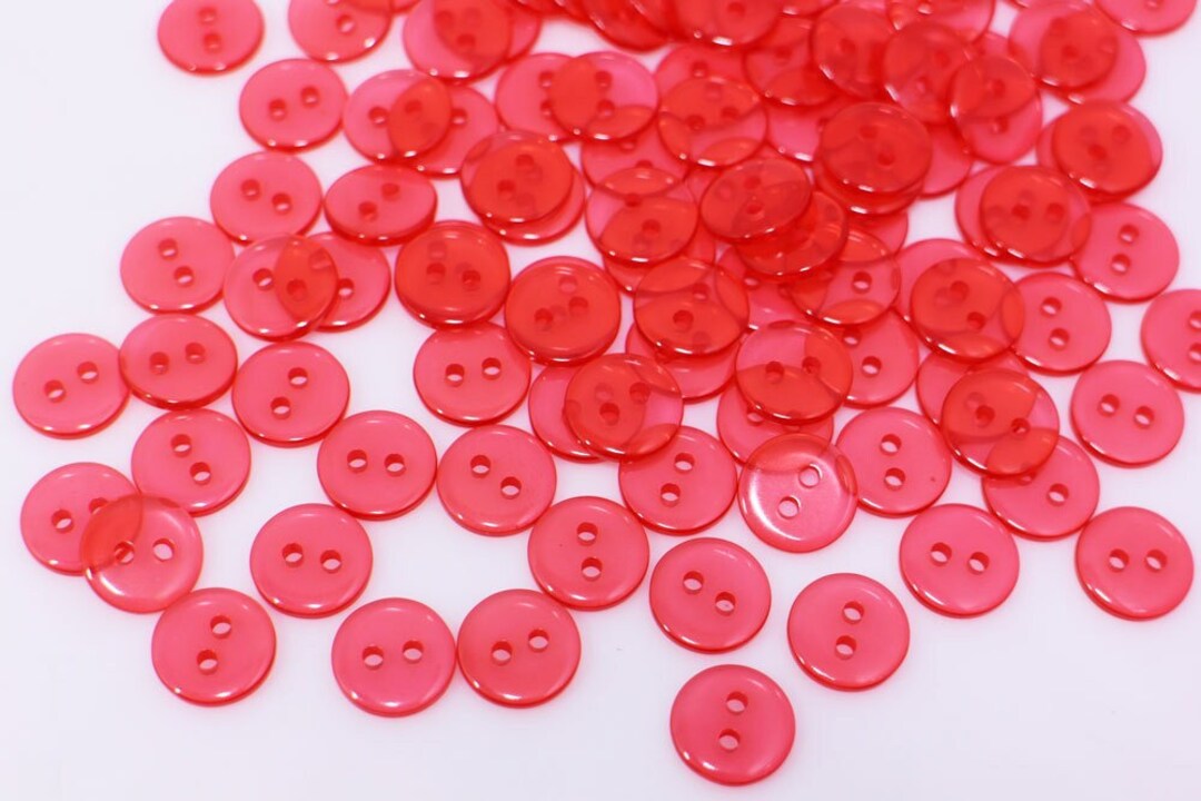 50pcs Red Transparent Button, Clear, Small Size, Two Holes, Made of ...