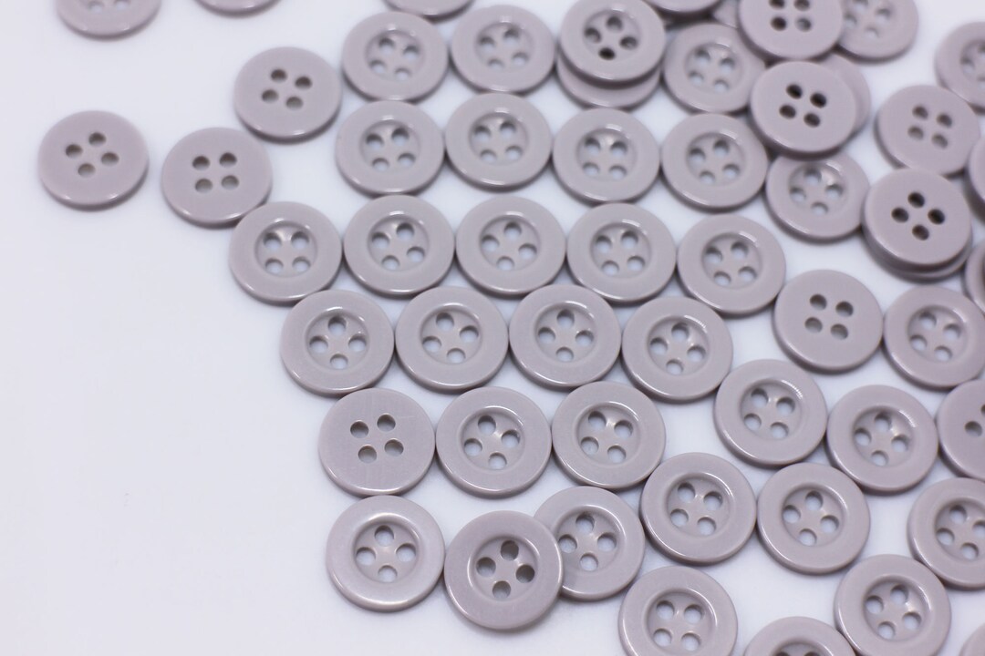 50 Grey Buttons, Gray Color, Made of Resin, Four Holes, Raised Edge ...