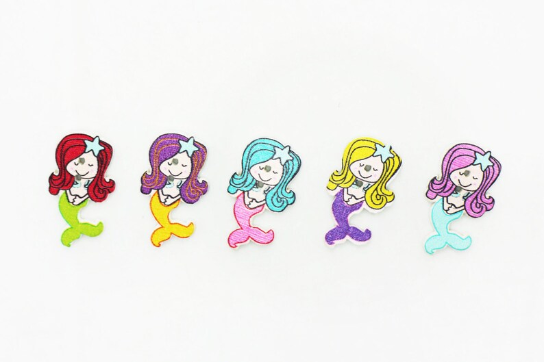 Mermaid Wooden Button, Cartoon Princess, Coastal Theme Decoration, Two ...