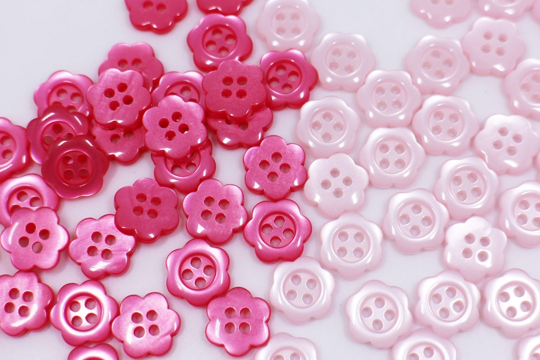 Flower Buttons, Floral Shaped, Pastel Pink or Dark Cherry Pink Color ...