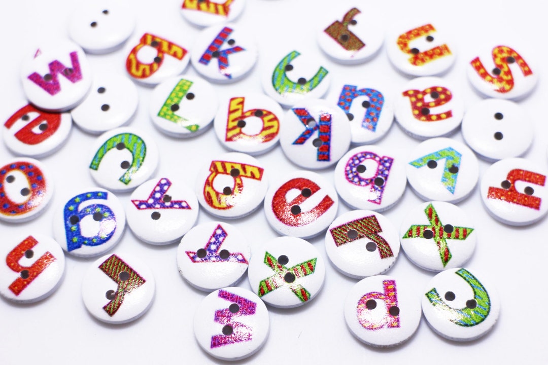 Alphabet Wooden Button, Assorted Letter, White Main Color and Mix ...