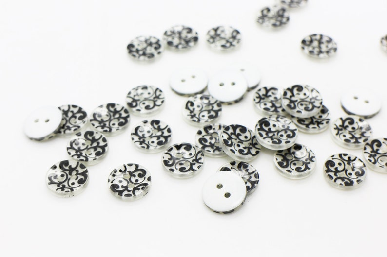 Leaf Branch Pattern Button Black and White Button Floral - Etsy