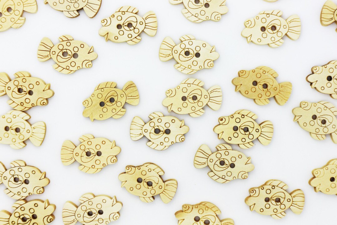 Fish Wooden Button Natural Wood Color 2 Holes Flat Special - Etsy