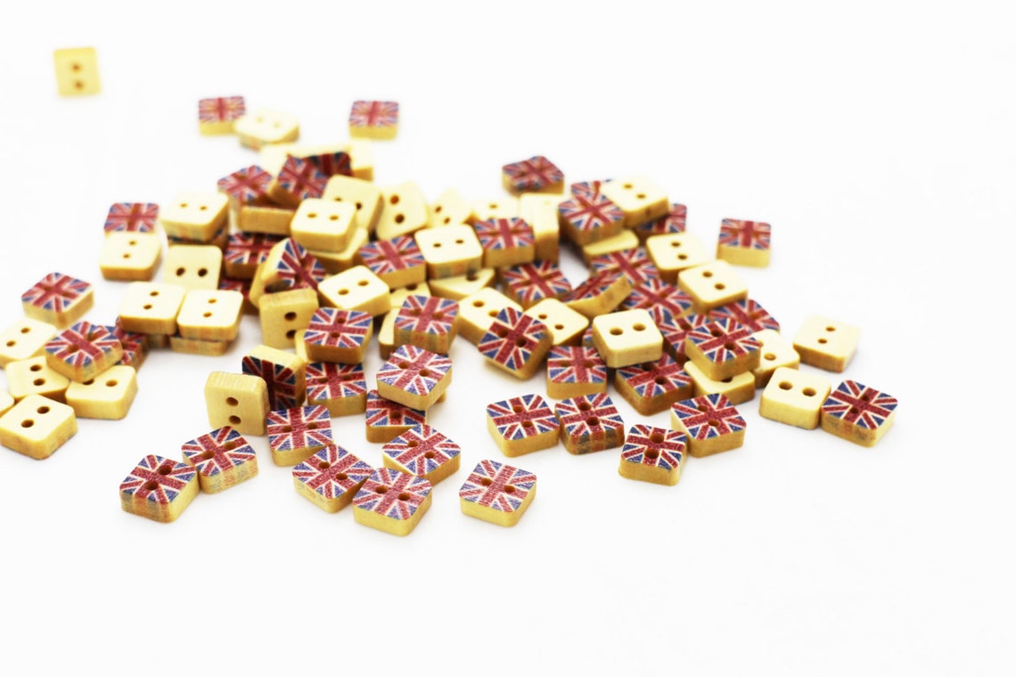 Mini England Flag Wooden Button, British Flag, Tiny Square Shape, 8mm ...