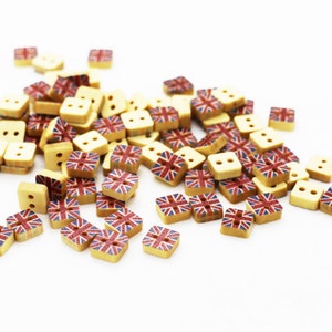 Mini England Flag Wooden Button, British Flag, Tiny Square Shape, 8mm ...