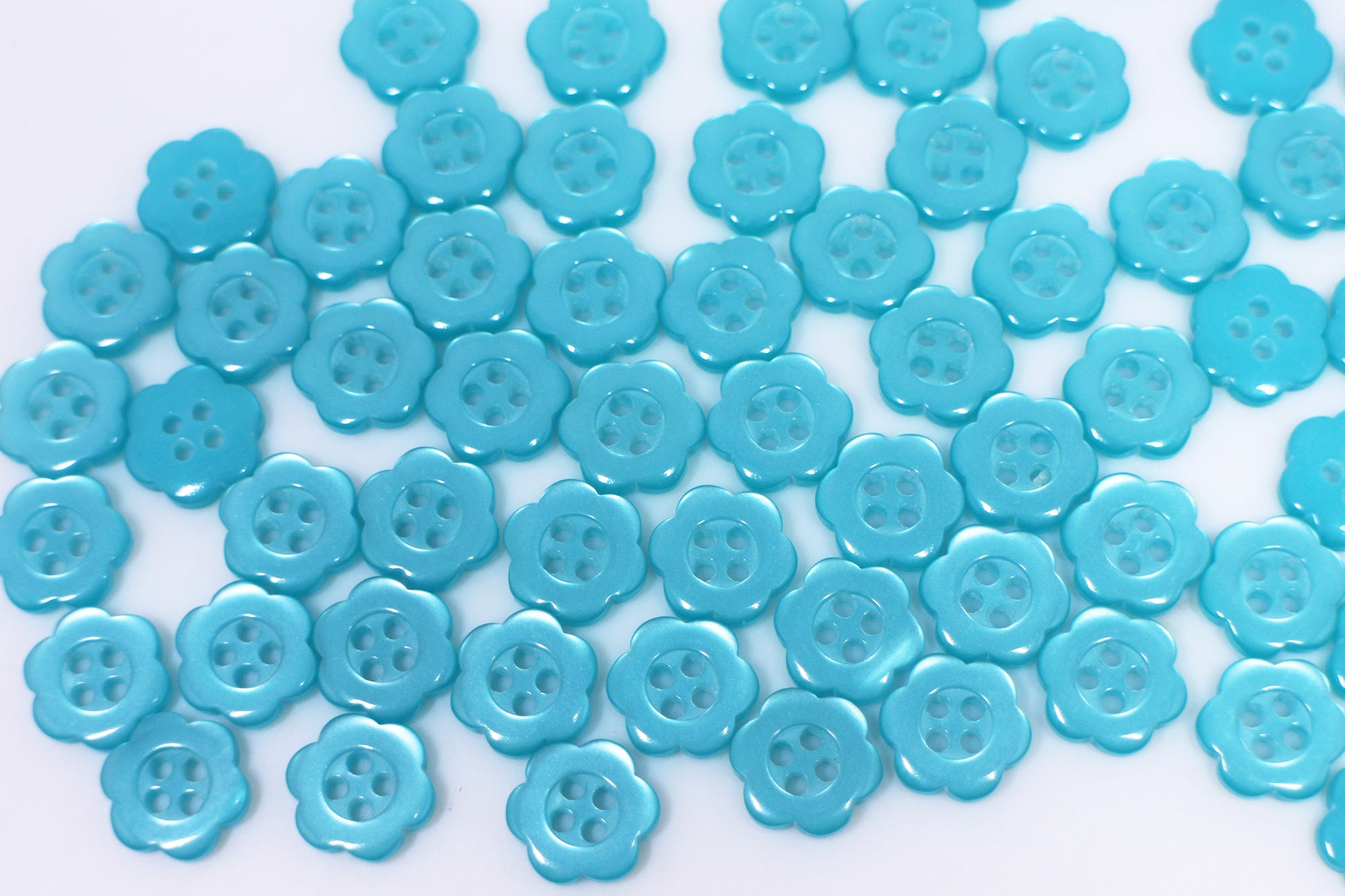 Teal Blue Flower Buttons, Floral Shaped, Light Blue Color, Four Holes ...