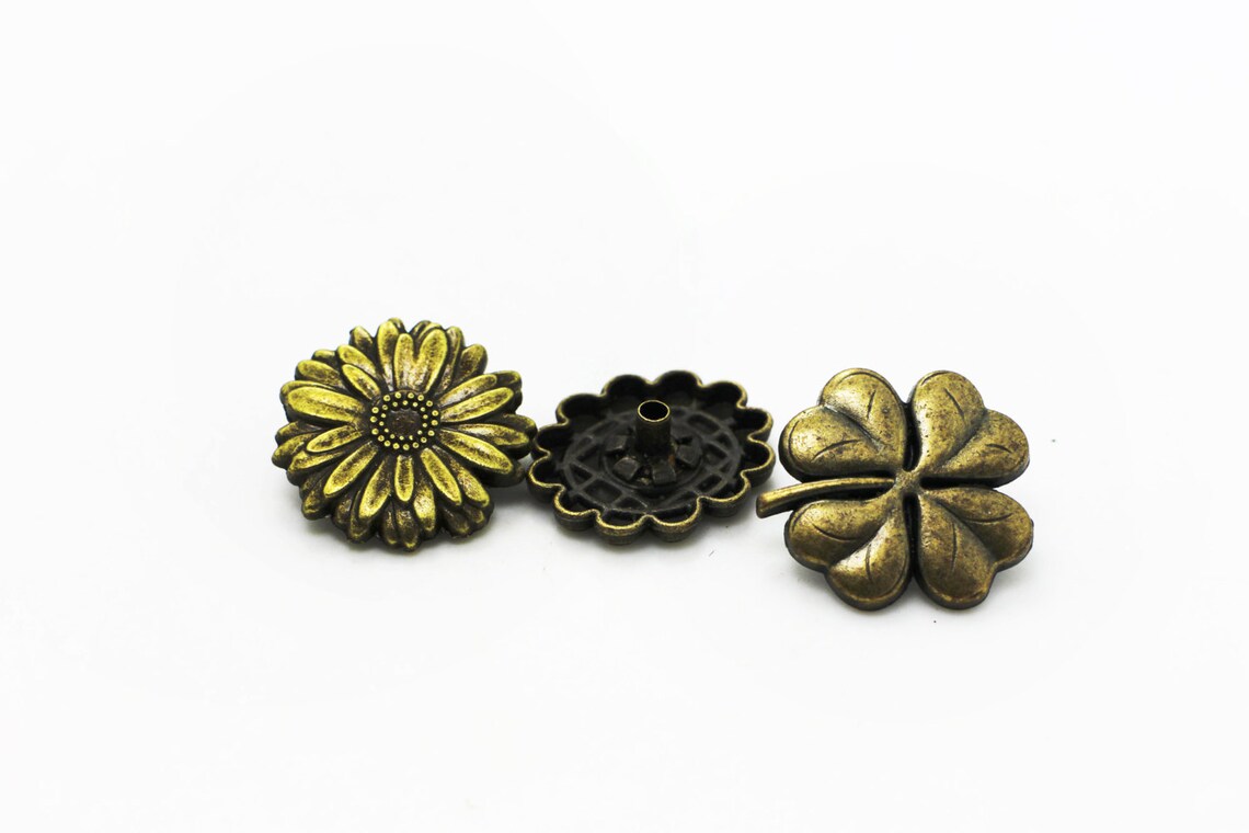 Four Leaf Clover Snap Buttons, Sunflower Snap Fastener, Flower, Antique ...