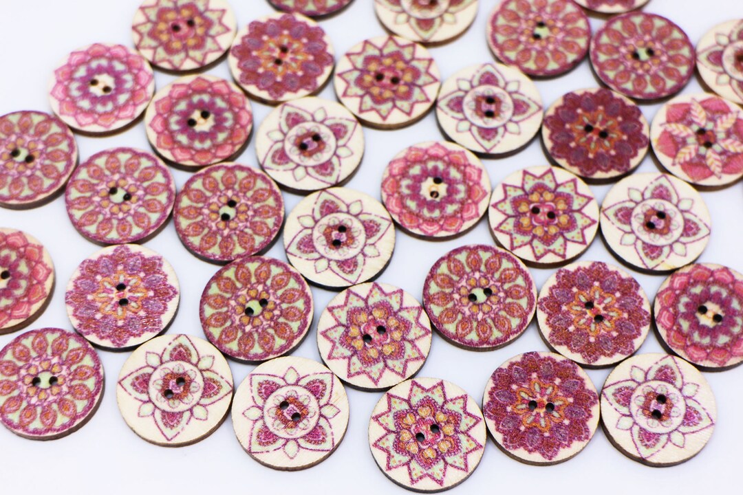 Vintage Style BOHO Wooden Button, Floral Pattern Button, Bohemian ...