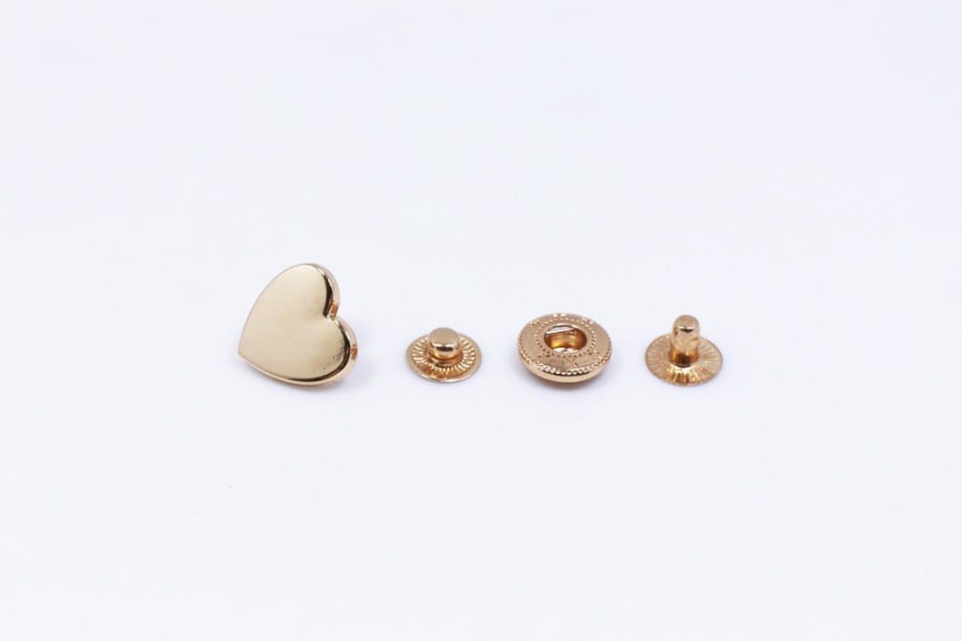 Golden Heart Metal Snap Buttons, Heart Shaped Snaps, Press Stud, Snap ...