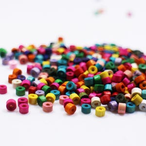 100 Mini Mixed Color Wooden Tube Bead, Tiny Extra Small Size, Bohemian ...