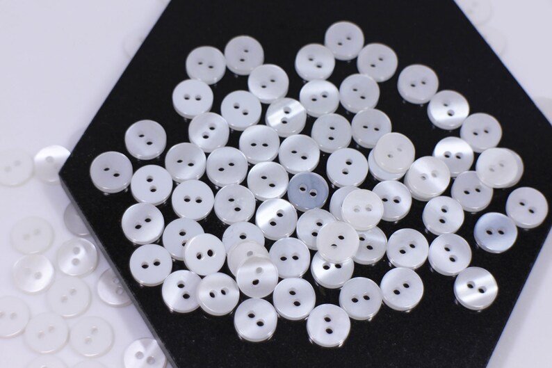 50 Extra Small White Button, Shiny Finish, Tiny Mini Size, Flat Top ...