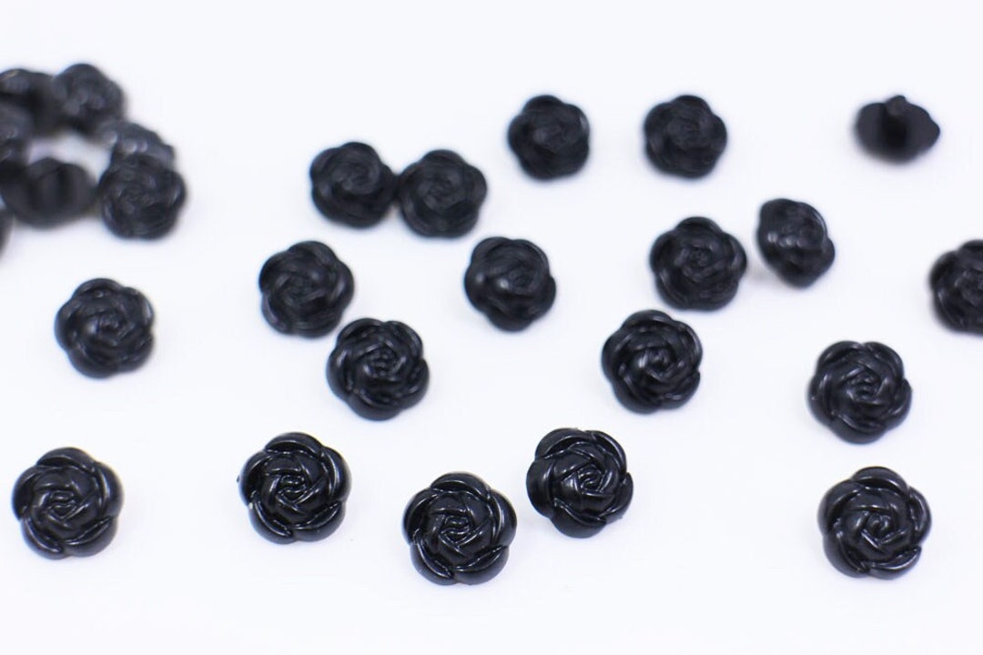 Black Rose Shank Buttons, Flower Floral Shape, Made of ABS Plastic, for ...