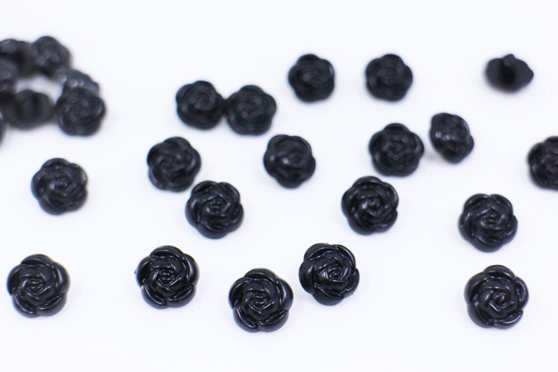 Black Rose Shank Buttons, Flower Floral Shape, Made of ABS Plastic, for ...