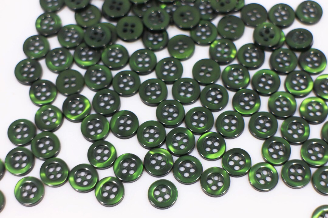 Mini Dark Green Buttons, 50 Pieces, Shiny Finish, Made of Resin, Four ...