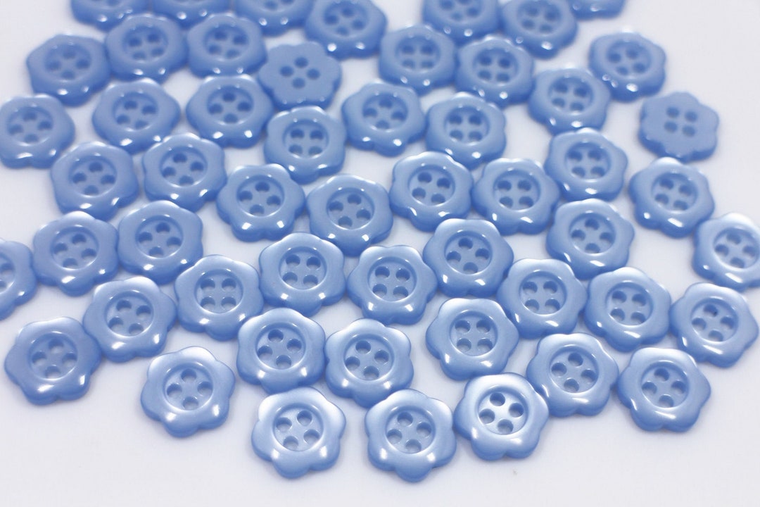 Blue Flower Buttons, Floral Shaped, Small Size, Four Holes, 11mm, Shiny ...