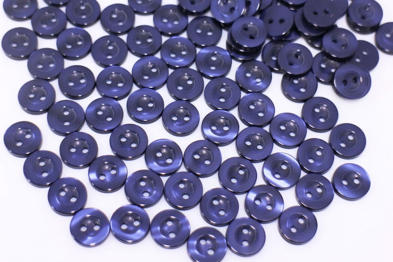 Dark Blue Two Holes Buttons Wide Edge Buttons Shiny Blue - Etsy
