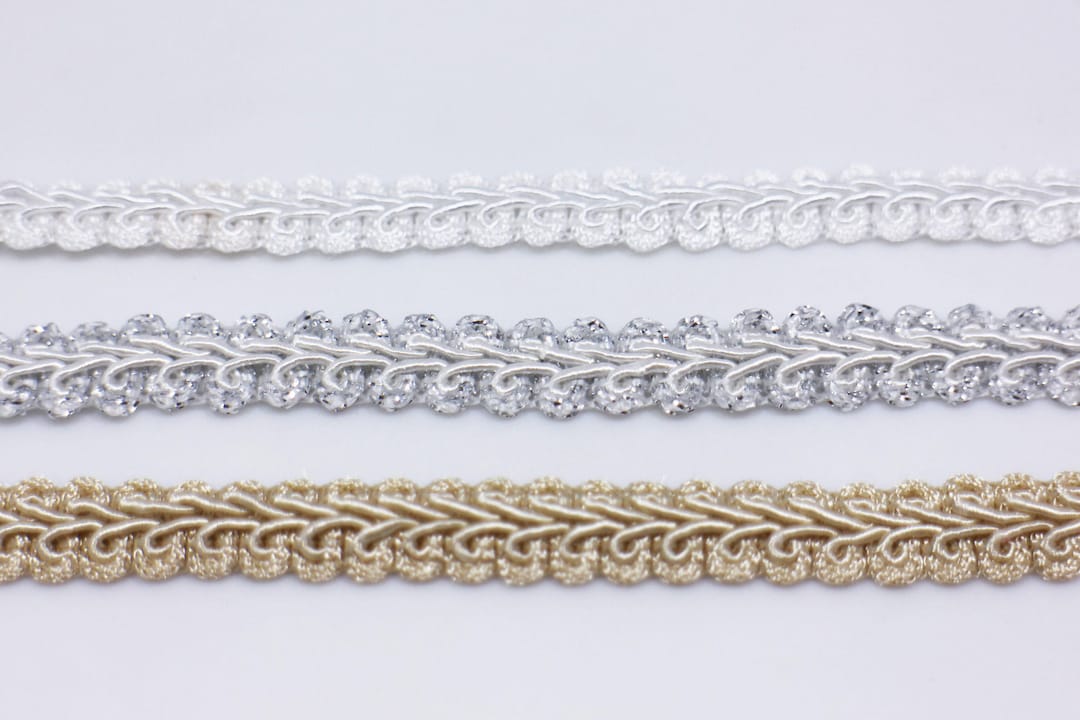 French Gimp Braid Trims, 7/16inch Wide, 3 Colors, White Silver Bronze ...