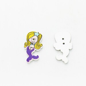 Mermaid Wooden Button, Cartoon Princess, Coastal Theme Decoration, Two ...