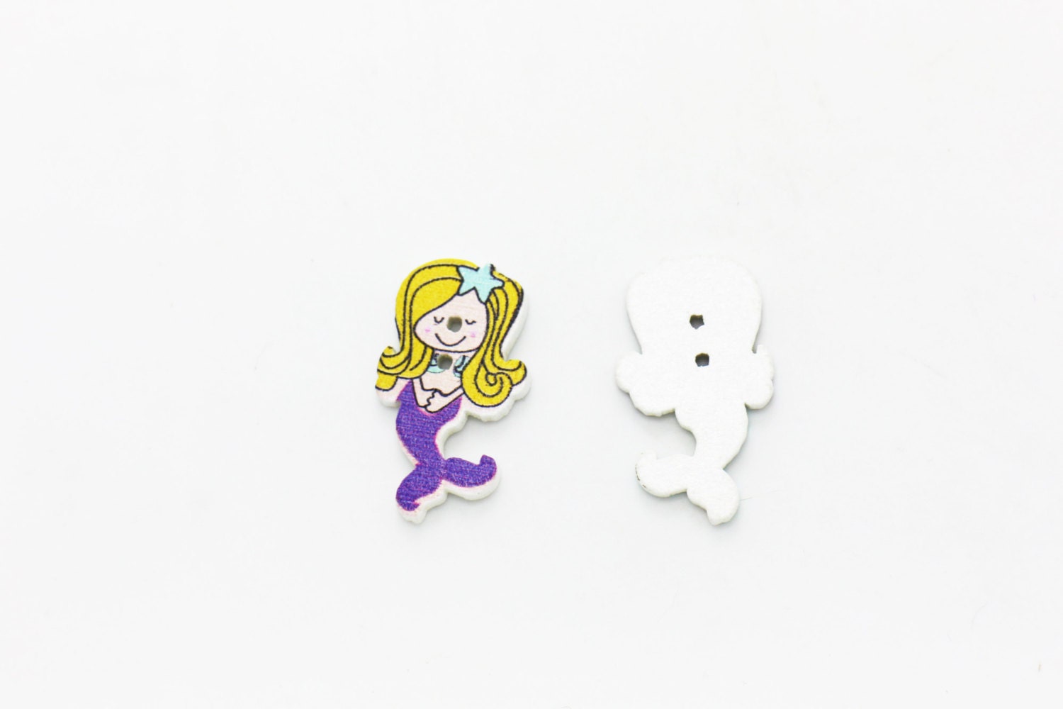 Mermaid Wooden Button, Cartoon Princess, Coastal Theme Decoration, Two ...