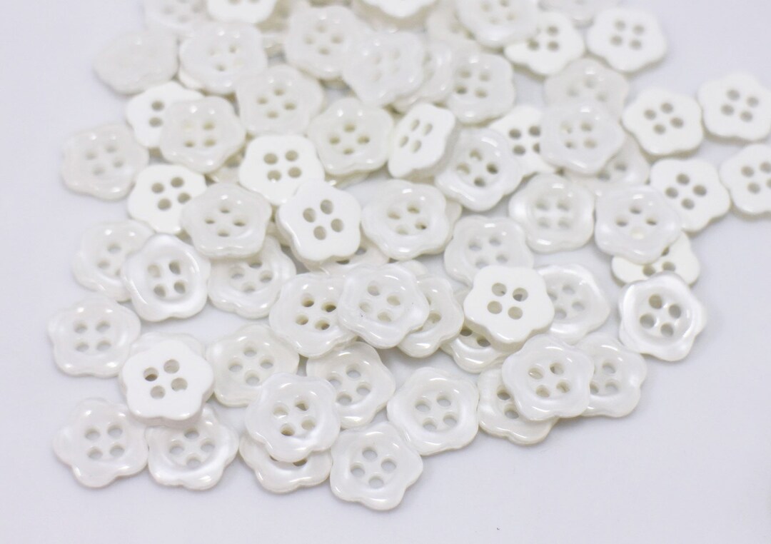 White Flower Shape Buttons, Floral Special Shaped, Four Hole, for ...