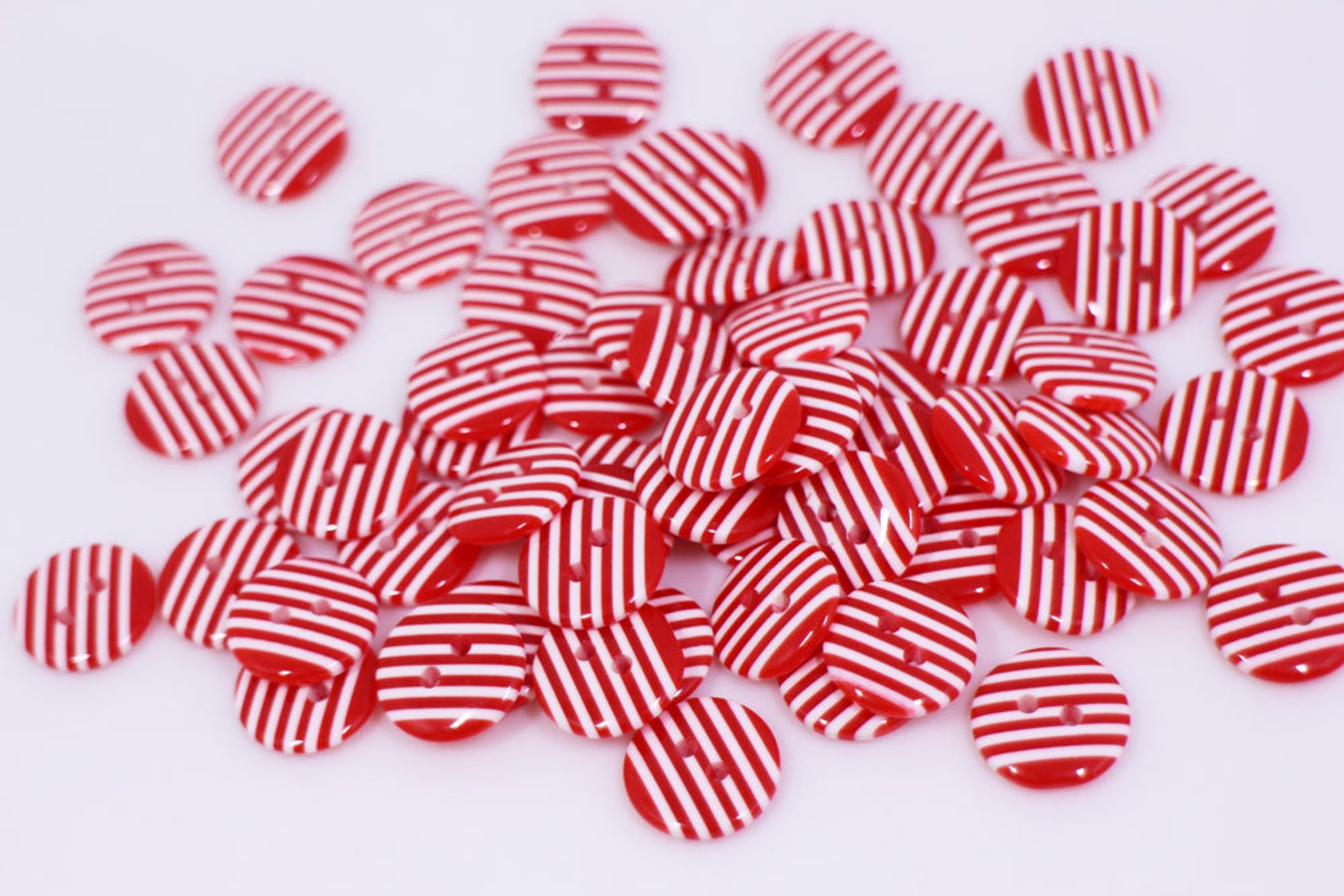 Red Striped Button, Red and White Color, Two Holes, Smooth Edge, for ...