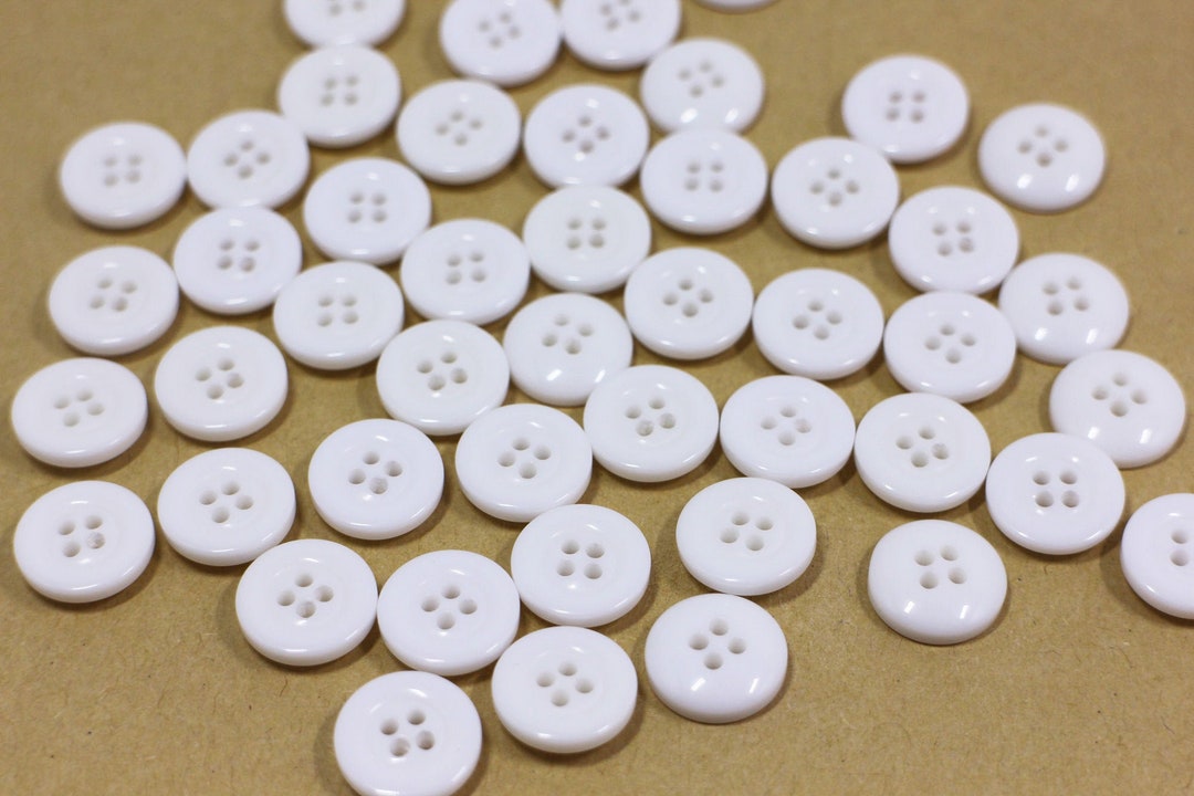 White Buttons, Glossy Finish, Four Holes, for Sewing DIY Blouse Shirt ...