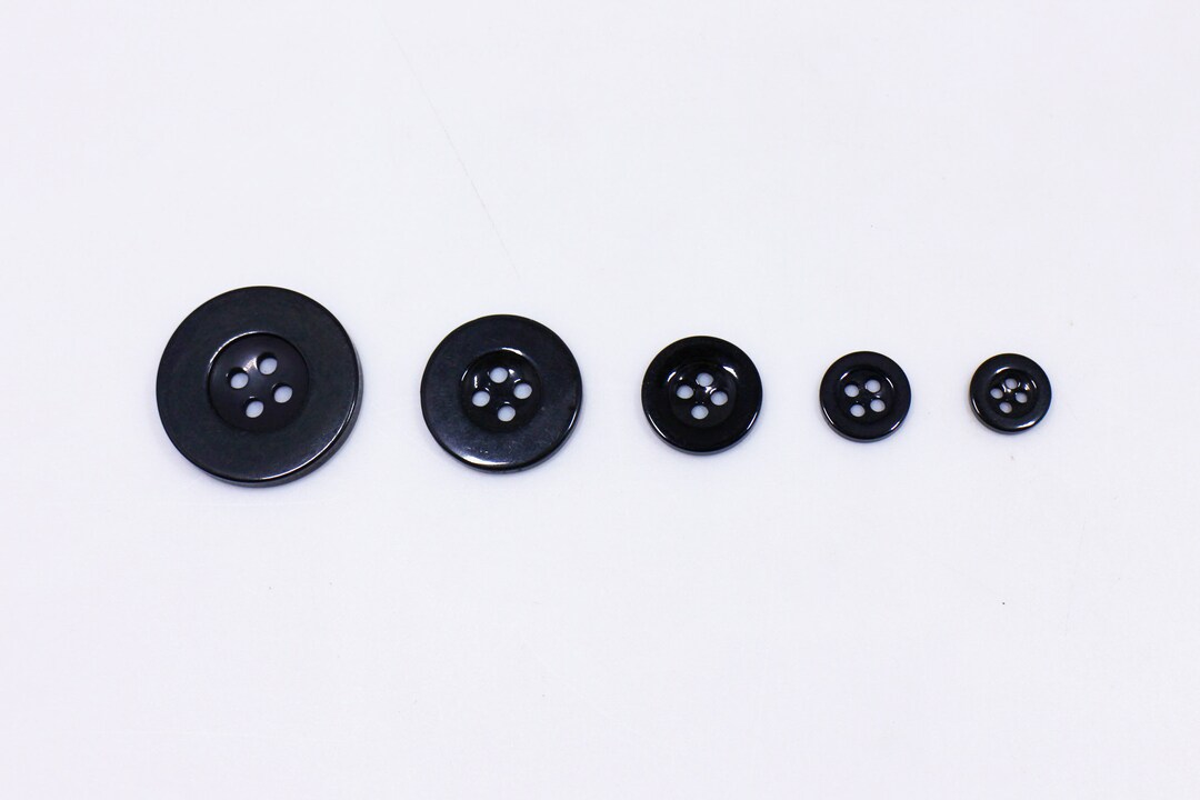 50 Black Buttons, Glossy Finish, Four Holes, Raised Edge, for Sewing ...