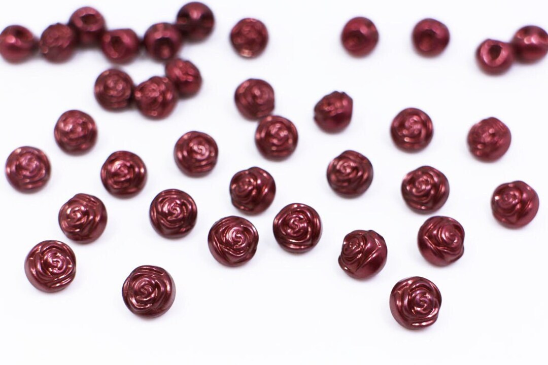 Dark Red Rose Shank Buttons, Tunnel Shank, Flower Shape, Floral Elegant ...