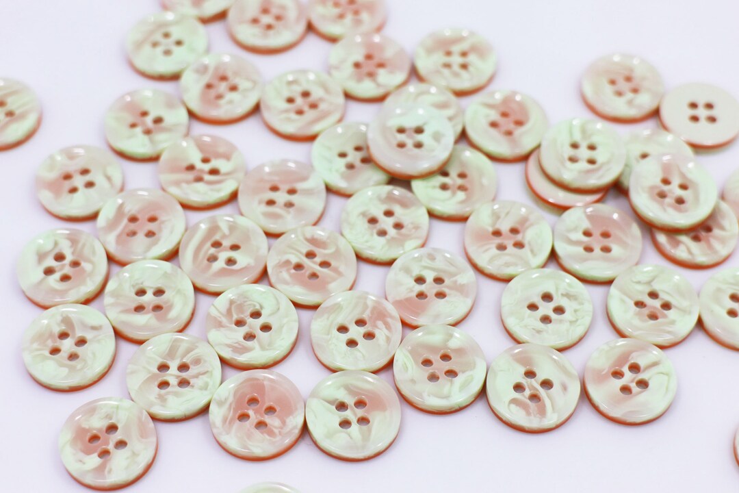 Pink Green Pattern Buttons, Four Holes, Bowl Shaped, Marble Patterned ...