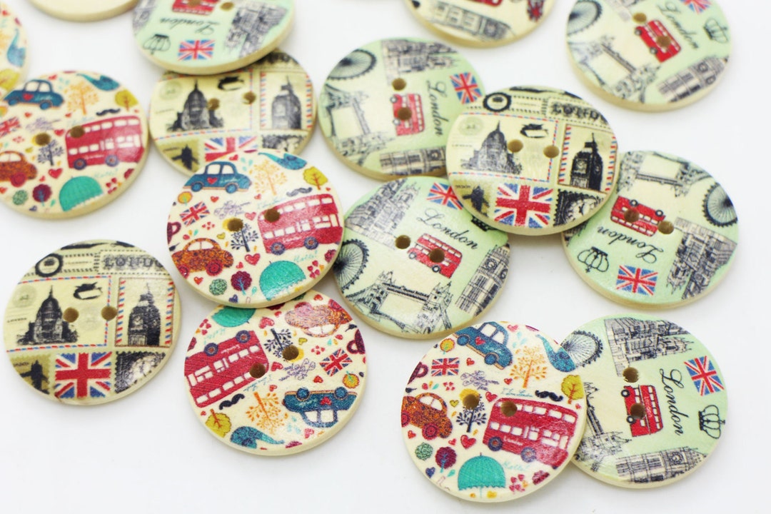 London Wood Button, London Bus, Big Ben, London Eye, English Style ...