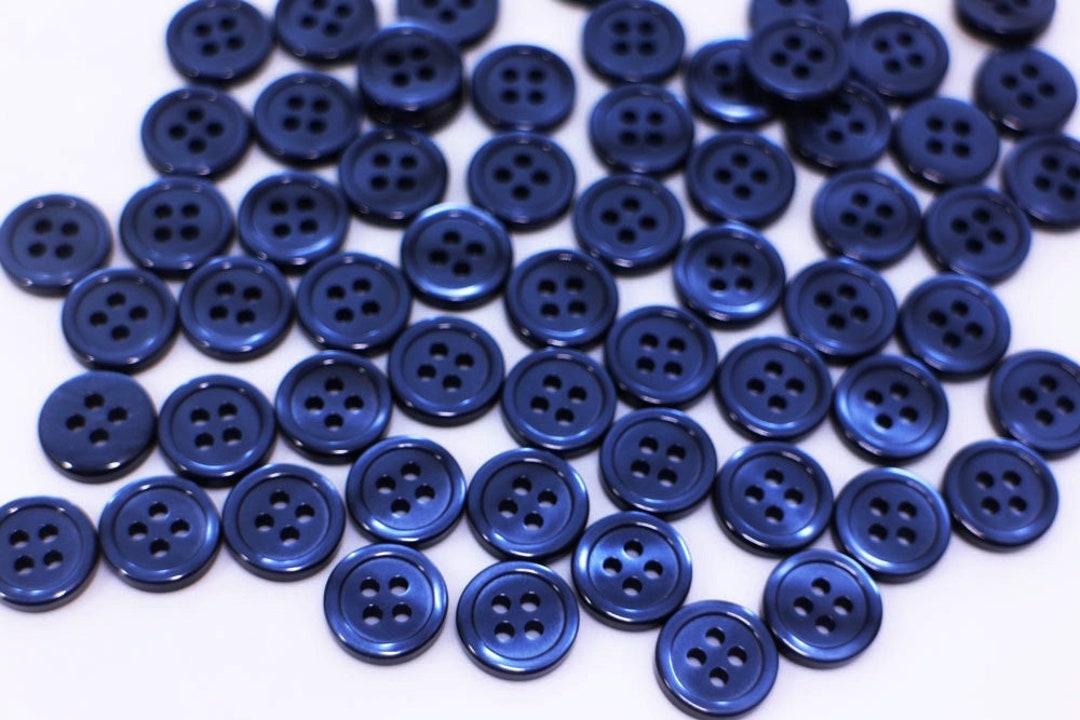 Dark Blue Buttons, Shiny Raised Edge Button, Four Holes Sewing Buttons ...