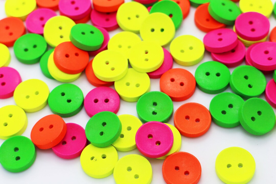 Neon Colors Wooden Button, Bowl Shape, Neon Yellow Green Pink, Two ...