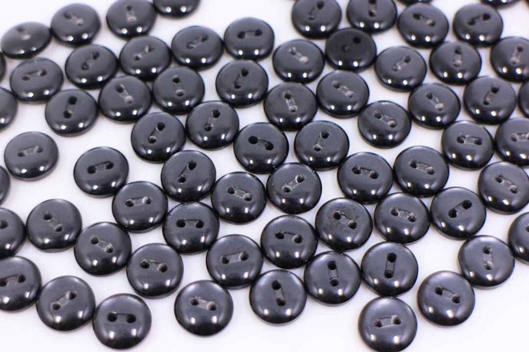 Thick Black Buttons, Two Holes, Shiny Black Color, Smooth Edge, for ...