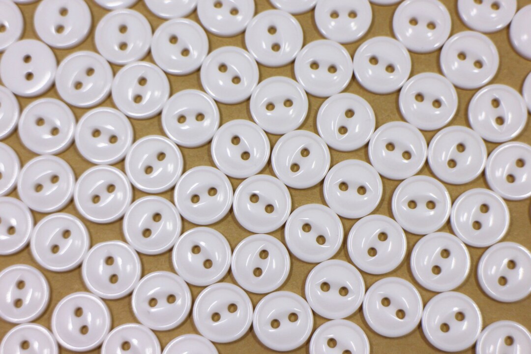 White Cat Eye Buttons, Glossy Finish, Two Holes, Solid Color, Thin ...