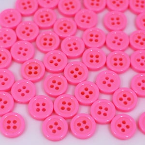 Neon Pink Buttons, Bright Pink Color, Thick Shape, Made of Resin, Four ...