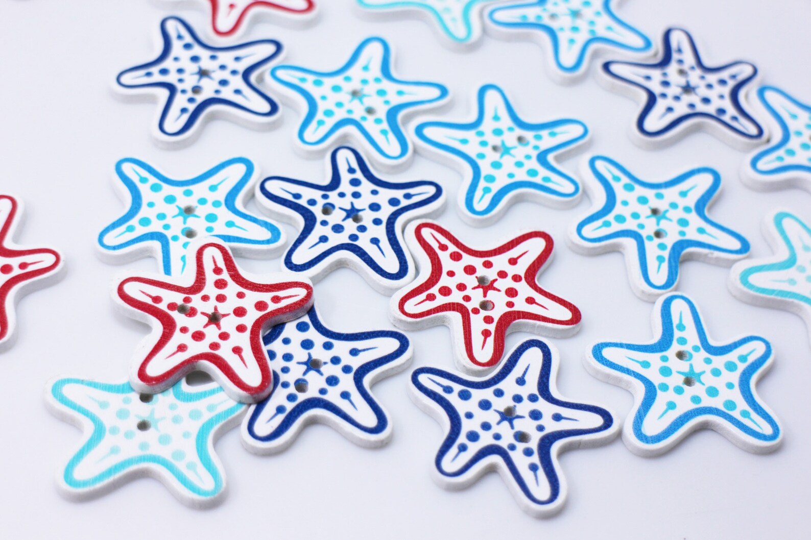 Starfish Wooden Button Star Buttons Red and Blue Button | Etsy