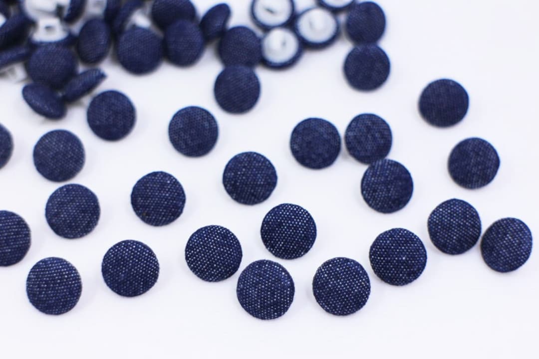 Dark Blue Denim Shank Buttons, Fabric Cloth, for Sewing Jacket Sweater ...