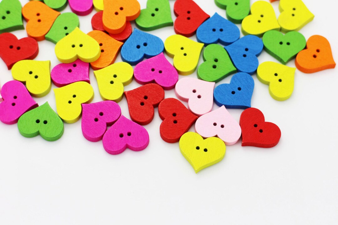 Heart Wooden Button, Heart-shape Special Shape, 2 Holes, Colorful ...