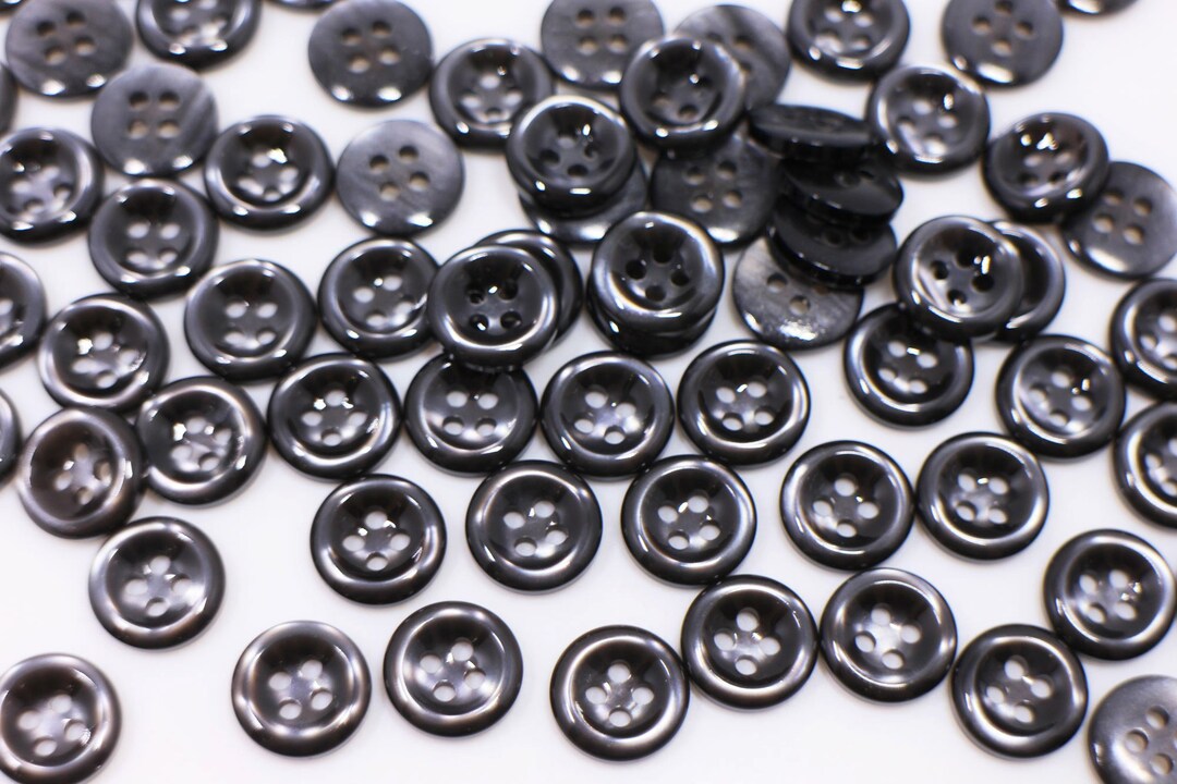 Small Black Buttons, Wide Edge, Four Holes, Raised Edge, for Sewing ...