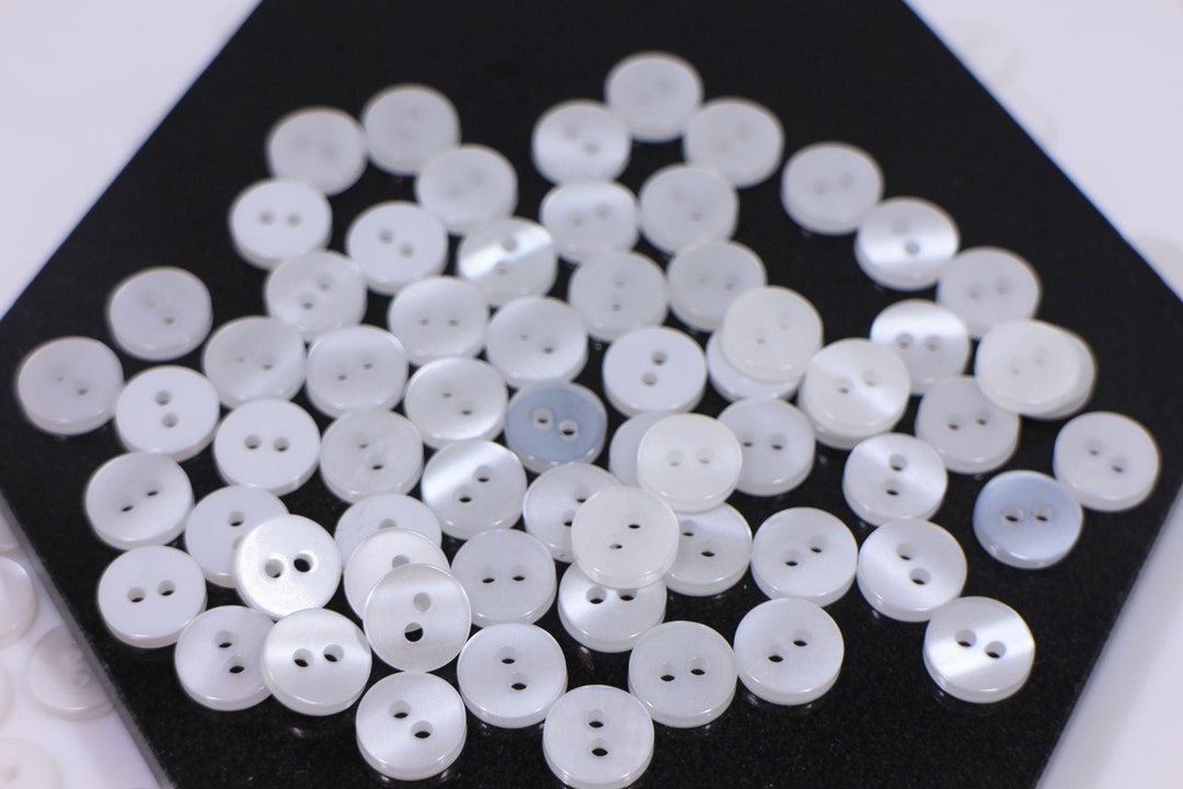 50 Extra Small White Button, Shiny Finish, Tiny Mini Size, Flat Top ...