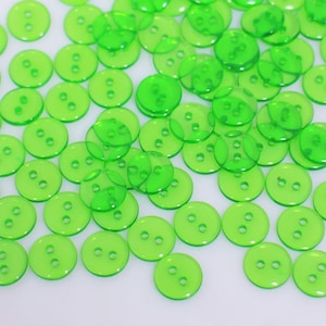 50pcs Neon Green Clear Button, Transparent, Small Size, Two Holes, Made ...