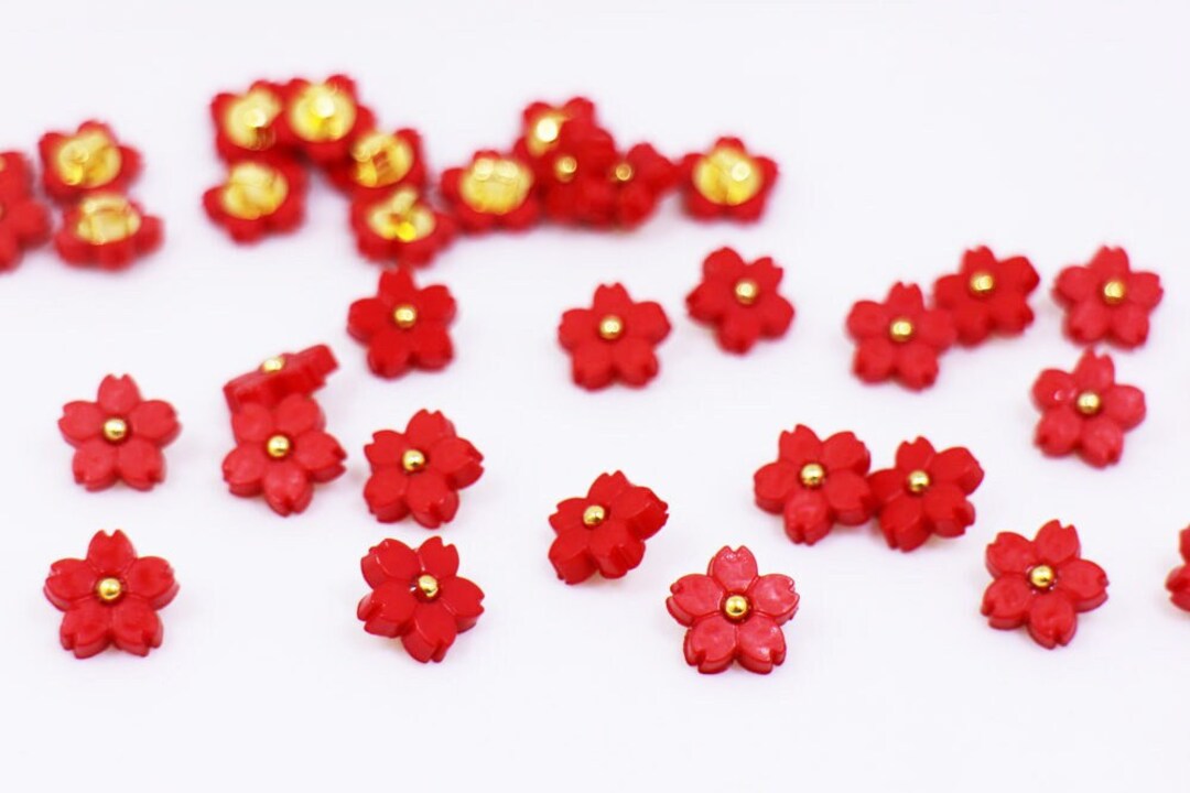 Red Flower Buttons Japanese Sakura Flower Shape Bright Red - Etsy